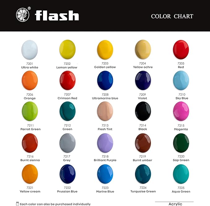Flash Acrylic Paints - Set of 25 - 25ml each