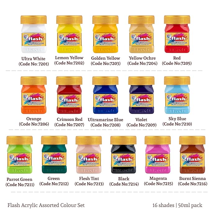 Flash Artists' Acrylic Paint - Set of 16 - 50 ml each